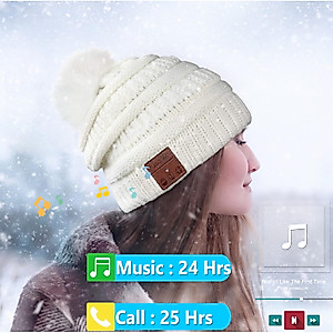 Wireless Beanie Headphone hat Women Winter Warm Knit Hats Cap Music Beanie with Headphones Built-in Stereo Speakers Mic for Outdoors Sports Running Skiing Woman Teenagers Her Snow White