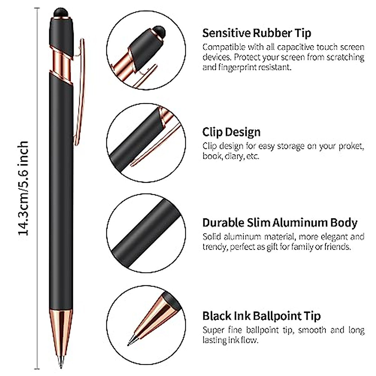 Vebermo Personalized Pens with Stylus - Custom Engraved Metal Ballpoint Pen for Executives, Teachers, and Students. Ideal Gift for Graduations, Promotions, and Events