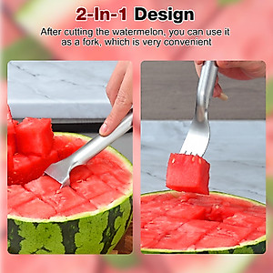 2-in-1 Stainless Steel Fruit Cutter,2024 New Watermelon Fork Slicer Cutter Slicer Tool,Dual Head Fruit Knife, Summer Fruit Forks Slicer Knife for Family Parties Camping Party (3 PCS)