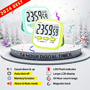 Antonki 2 Pack Timer, Classroom Timer for Kids, Timer for Teacher, Kitchen Timers, Digital Timer for Cooking, Egg Timer, Magnetic Countdown Timer for Exercise, Study, Oven - Battery Included