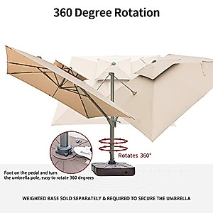 LKINBO 9X9FT Cantilever Umbrella Double Top Outdoor Umbrellas Large Patio Umbrella Windproof Offset Umbrella Heavy Duty Hanging Sun Umbrella With Cross Base for Garden Deck Pool Beach Market, Khaki