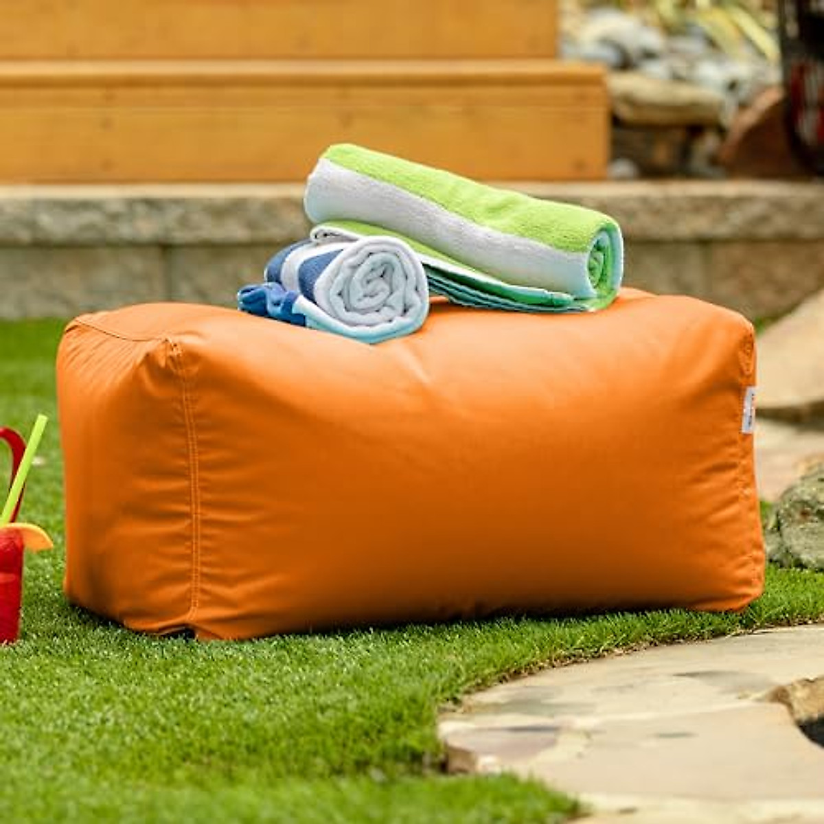 Jaxx Leon Outdoor Bean Bag Ottoman Bench, Premium Sunbrella, Tangerine