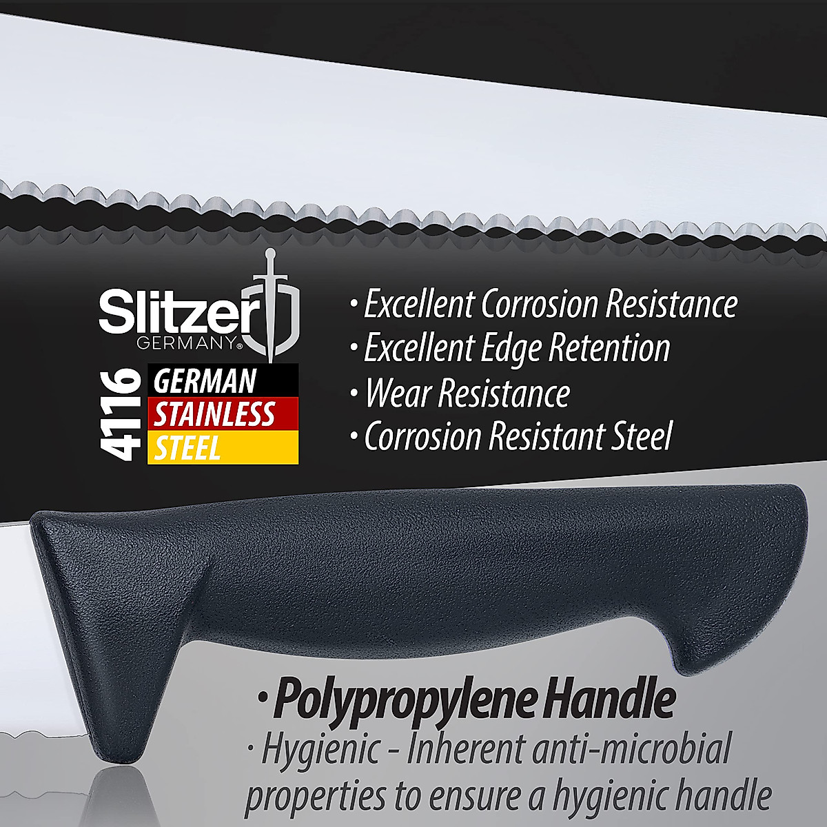 Slitzer Germany 10" Bread Knife, Black Handle