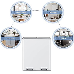 finetones Dual Step Trash Can, 16 Gallon (30L) Stainless Steel Garbage Can with 2 Soft-Close Lid and 2 Removable Inner Wastebasket, Bin Body with Handle for Kitchen, Home Office, White/Gray