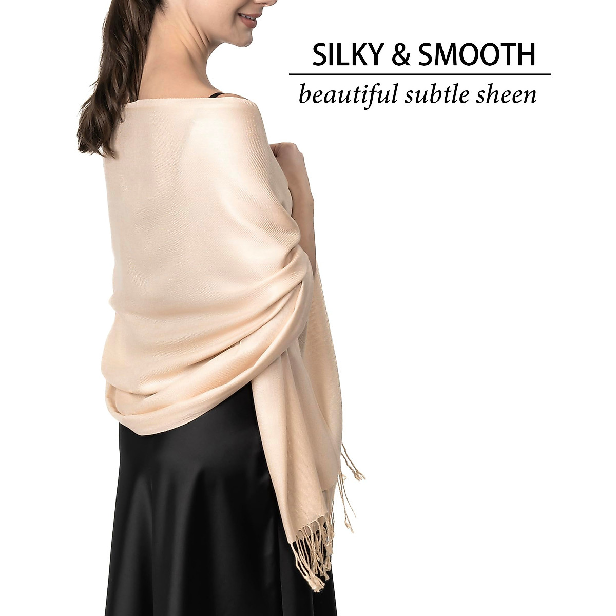 Achillea Large Soft Silky Pashmina Shawl Wrap Scarf in Solid Colors (Cream/Beige)