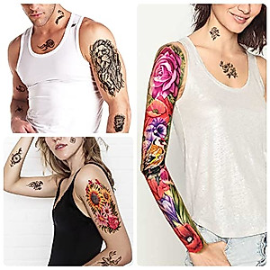 55 Sheets Temporary Tattoo for Men and Women, 8 Full Arm Fake Tattoos, 17 Half Arm Fake Skull Flower Tattoos, 30 Tiny for Adults Kids Body Shoulder Tattoos Stickers Waterproof Realistic Long-Lasting