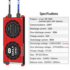 DALY Smart BMS Li-ion 21S 72V 120A PCB Battery Protection Board with UART Communication Bluetooth Battery Monitoring Module for Lithium Battery Pack Rated 3.7V