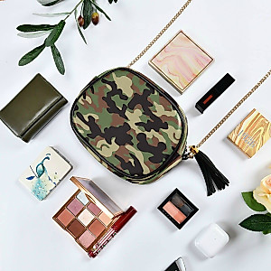 ALAZA Green Camo Camouflage PU Leather Small Women Crossbody Shoulder Bag Purse Wallet with Adjustable Chain Strap