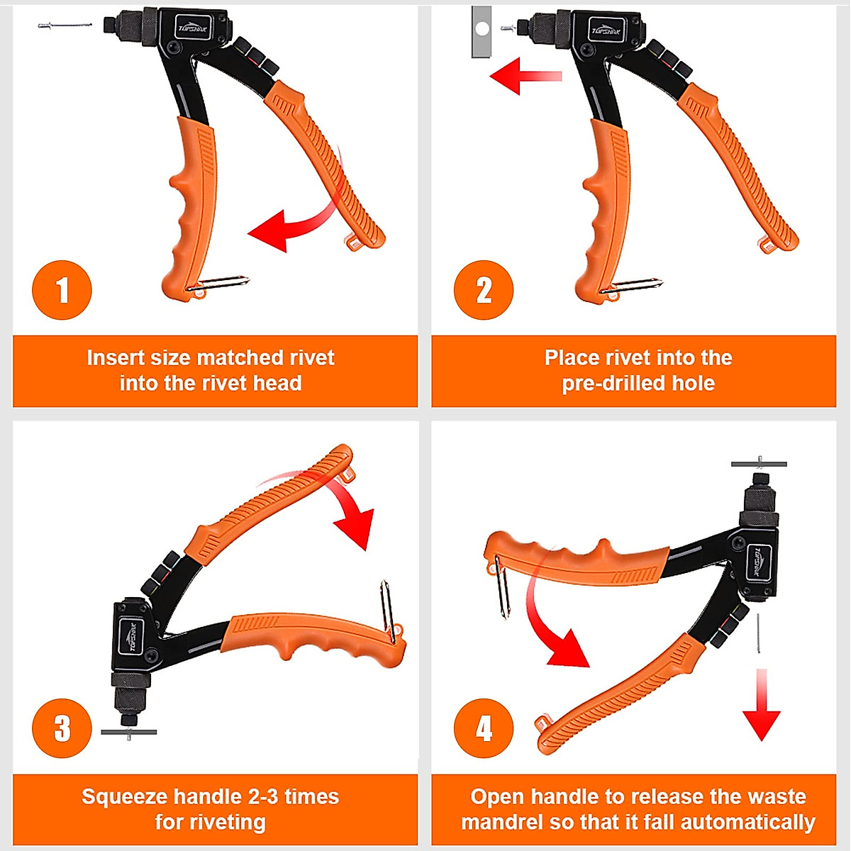 TOPSHAK Rivet Gun, RG1 Manual Rivet Gun Kit with 80 Free Aluminum Rivets, Hand Riveter Single Rivet Tool,Manual Short-inch Rivet Tool, Stainless Steel Rivet Machine