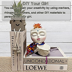 CLEECOO Face Planter Pots Head Double Flower Pots in One for Indoor and Outdoor with Drainage Hole(Large Size) (White)