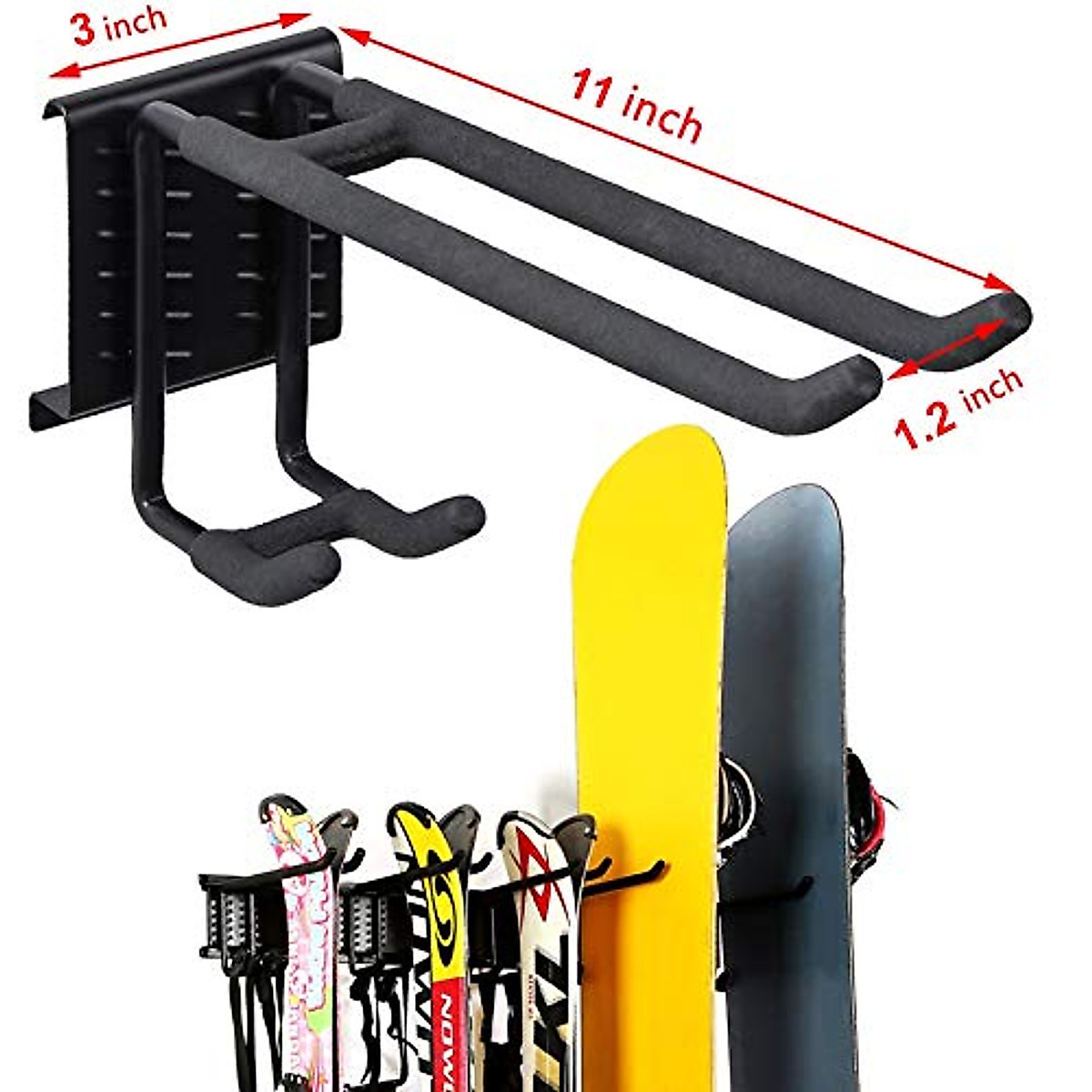 WALMANN Garage Storage Organization System Ski Wall Rack 10 Pairs of Skis Mount Hanger Home Shed and Garage Snowboard Wall Rack System Holds Up to 300lbs