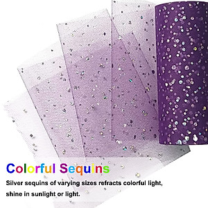 Glitter Tulle Rolls, 6” by 50 Yards (150FT) Sparkling Tulle Spool Ribbon Sequin Tulle Netting Fabric for Tutu Skirt Wedding Birthday Baby Shower (Purple)