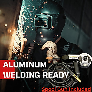 LOTOS MIG175 175A MIG Welder with Aluminum Spool Gun - Advanced Auto MIG Synergistic Setting, Voltage Fine Tuning, Gas MIG Welding & Gasless Flux Core MIG Welding - Brown, 240V