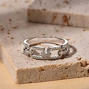 LAVALE Moissanite Wedding Band for Women,Twist Link D Color VVS1 Lab Created Diamond Rings,Half Eternity Stackable Band Ring,S925 Sterling Silver Chain Link Ring, 9, Metal, Moissanite