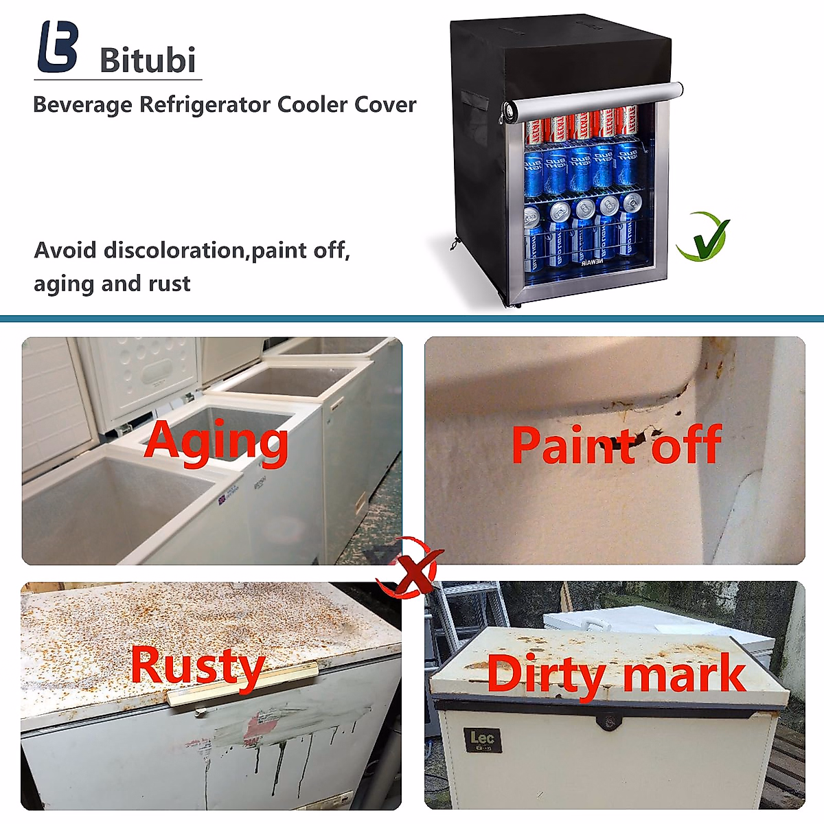 Bitubi Beverage Refrigerator Cooler Cover,Outdoor Fridge Cover – Waterproof, Dustproof, Sun-Proof, 20" W x 20" D x 33" H. Suitable for most 3.2 Cu.ft Beer or Wine Mini Fridge (Black)