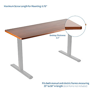 VIVO Dark Walnut 60 x 24 inch Universal Solid One-Piece Table Top for Standard and Sit to Stand Height Adjustable Home and Office Desk Frames, DESK-TOP60D