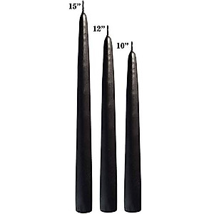 Black Taper Candles 12 Inch Tall Unscented Elegant Premium Quality Dripless Smokeless Hand-Dipped - Set of 12 - for Holiday Decoration Wedding Dinner Table Birthday Made in USA