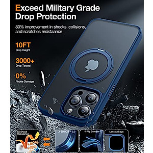 TORRAS 360° Rotatable Ring for iPhone 14 Pro Max Phone Case [Compatible with Magsafe] with Stand, Magnetic Ring Holder Military Grade Shockproof Translucent Back Slim UPRO Ostand Pro, Blue