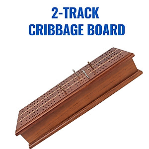 GSE Games & Sports Expert 2-Track Wooden Cribbage Board Game Box with Playing Cards, Metal Pegs and Storage Drawer, Classic Cribbage Board with Large Storage