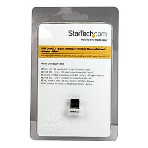 StarTech.com USB 150Mbps Mini Wireless N Network Adapter - 802.11n/g 1T1R USB WiFi Adapter - White USB Wireless Adapter - Wireless NIC (USB150WN1X1W)