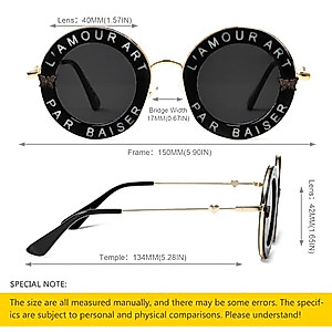 SHEEN KELLY Retro Round Sunglasses for Women Men bee Fashion Black Shades Metal Frame Sunglasses Chic Style Unisex Glasses
