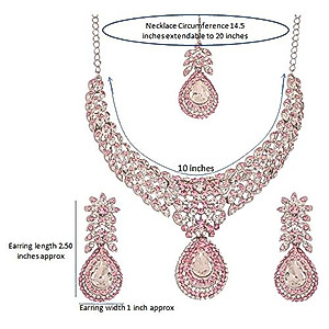 Touchstone Indian wedding jewelry sets for women necklace bollywood jewellery set pink and silver desi bridal designer necklaces earrings artificial joyeria rhinestone crystal fancy in white tone