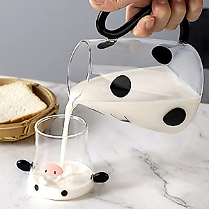 WELTAZ Carafe With Cupwater Carafe Cith Glass Cup For Nightstand 1 Set 550ml Cow cup, Bedside Water Carafe And Glass Set, Cow Tumbler Transparent