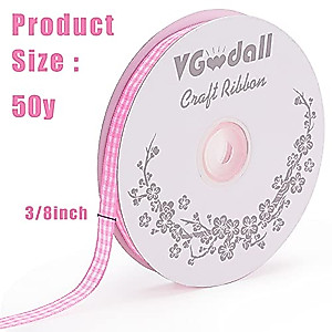 VGoodall Pink Gingham Ribbon, 3/8 x 50Yd Picnic Craft Ribbon Pink Ribbons for Hair Accessories Craft and Christmas Gift Wrapping