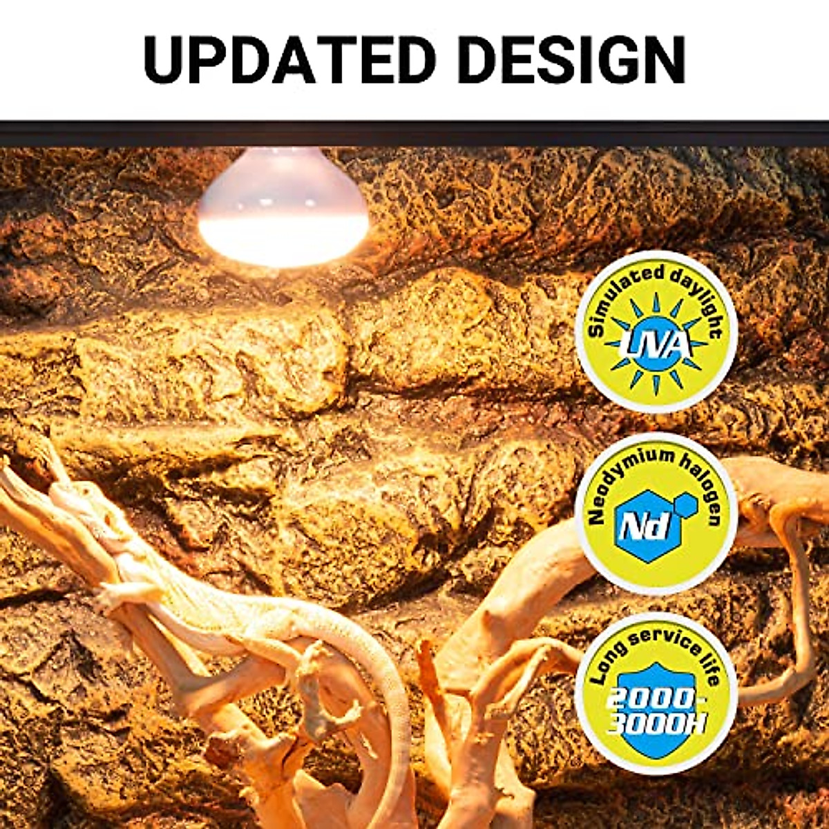 REPTI ZOO 2 Pack 100W Reptile Neodymium Daylight Basking Spot Lamp UVA Bulb Reptile Heat Lamp for Amphibian Lizard Tortoise Bearded Dragon Hedgehogs