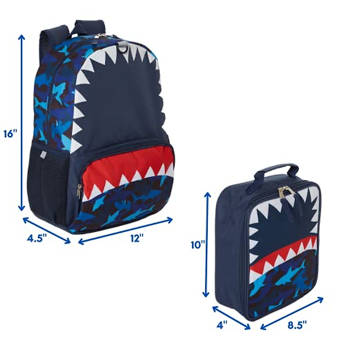RALME 16 Inch Shark Backpack with Lunch Box Set for Boys or Girls, Value Bundle, Blue