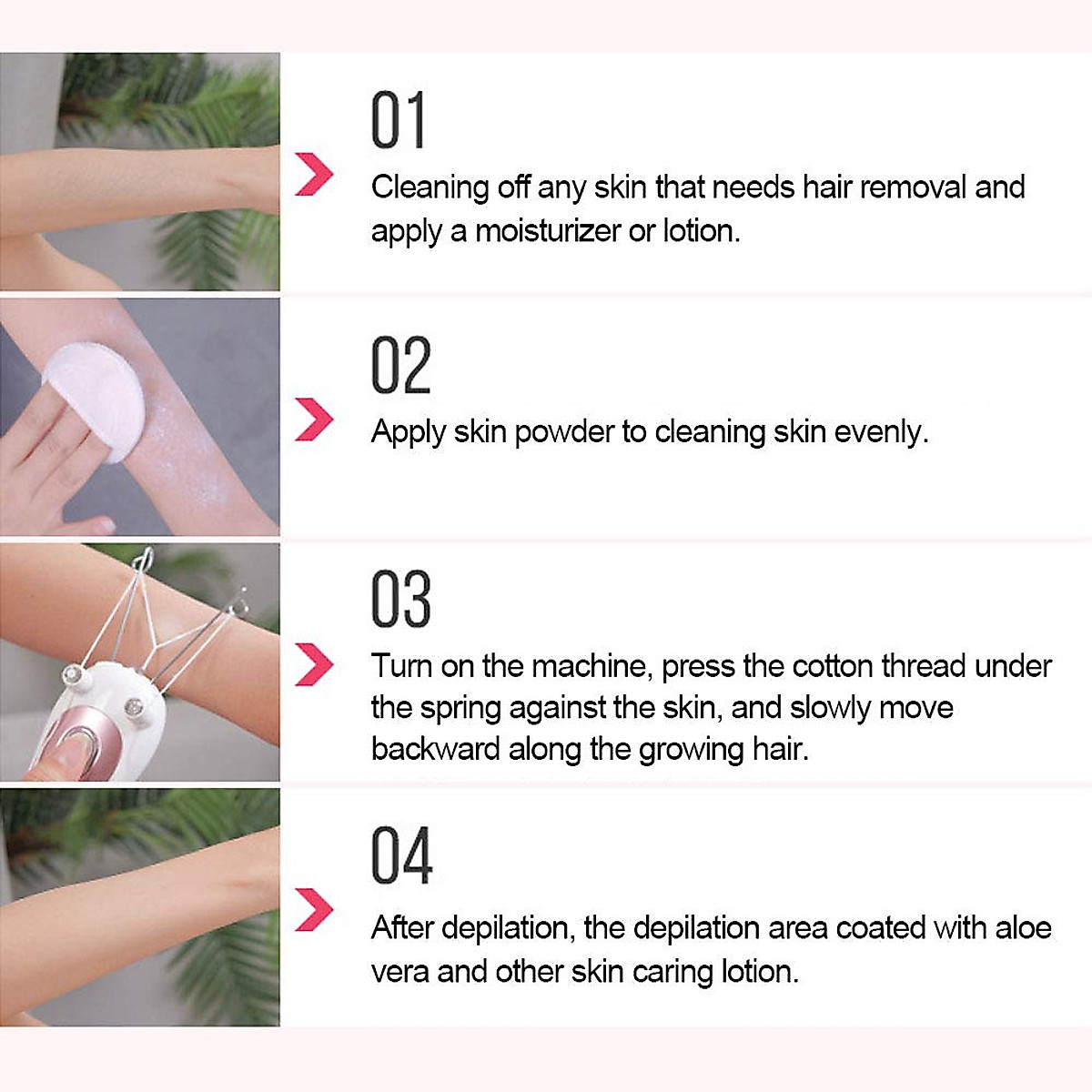 Electric Hair Removal Body Facial Threading Epilator with Cotton Thread Rechargeable Physical Threader Hair Shaver(Pink)