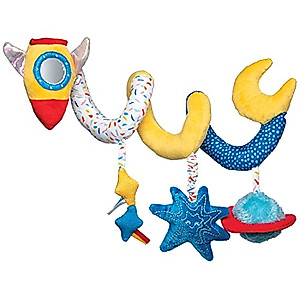Manhattan Toy Space Themed Rocket Soft Baby Travel Spiral with Baby-Safe Mirror, Elastic Pull Cord & Rattle Chime