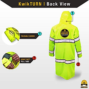 KwikSafety - Charlotte, NC - TORRENT High Visibility Rain Gear - FOLDABLE HOOD - Class 3 ANSI OSHA Reflective Waterproof Trench Safety Jacket/XL