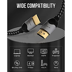 8K HDMI 2.1 Cable 3ft, TechDuck Premium Braided 28AWG High Speed 8K@60Hz 4K@120Hz/144Hz 48Gbp HDMI Cord, Dynamic HDR eARC/ARC Dolby, Certified UHD HDMI to HDMI Cable for Gaming/Monitor/Ultra HD TV