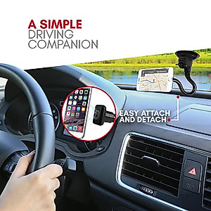 Macally Windshield Phone Mount for Car Magnetic - Suction Cup Window Mount Phone Holder with 12" Long Gooseneck Arm & Super Strong Magnet Mount for Cell Phone, iPhone, Smartphone