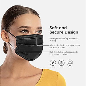 IRIS USA (Made in USA) Disposable Face Masks, 100 Piece (50 Piece - 2 Pack), Premium 3Ply Masks, Breathable, Comfortable, Soft Ear loops, Soft on Skin, 3 Layer Construction for High Protection, Black