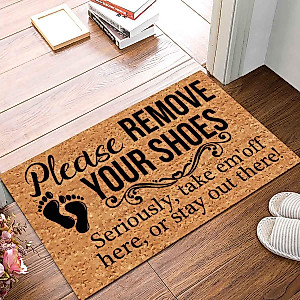 Joelmat Please Remove Your Shoes Seriously Take Em'Off Here Or Stay Out There Entrance Non-Slip Indoor Rubber Door Mats for Front Door/Bathroom/Garden/Kitchen/Bedroom 23.6"x 15.7"