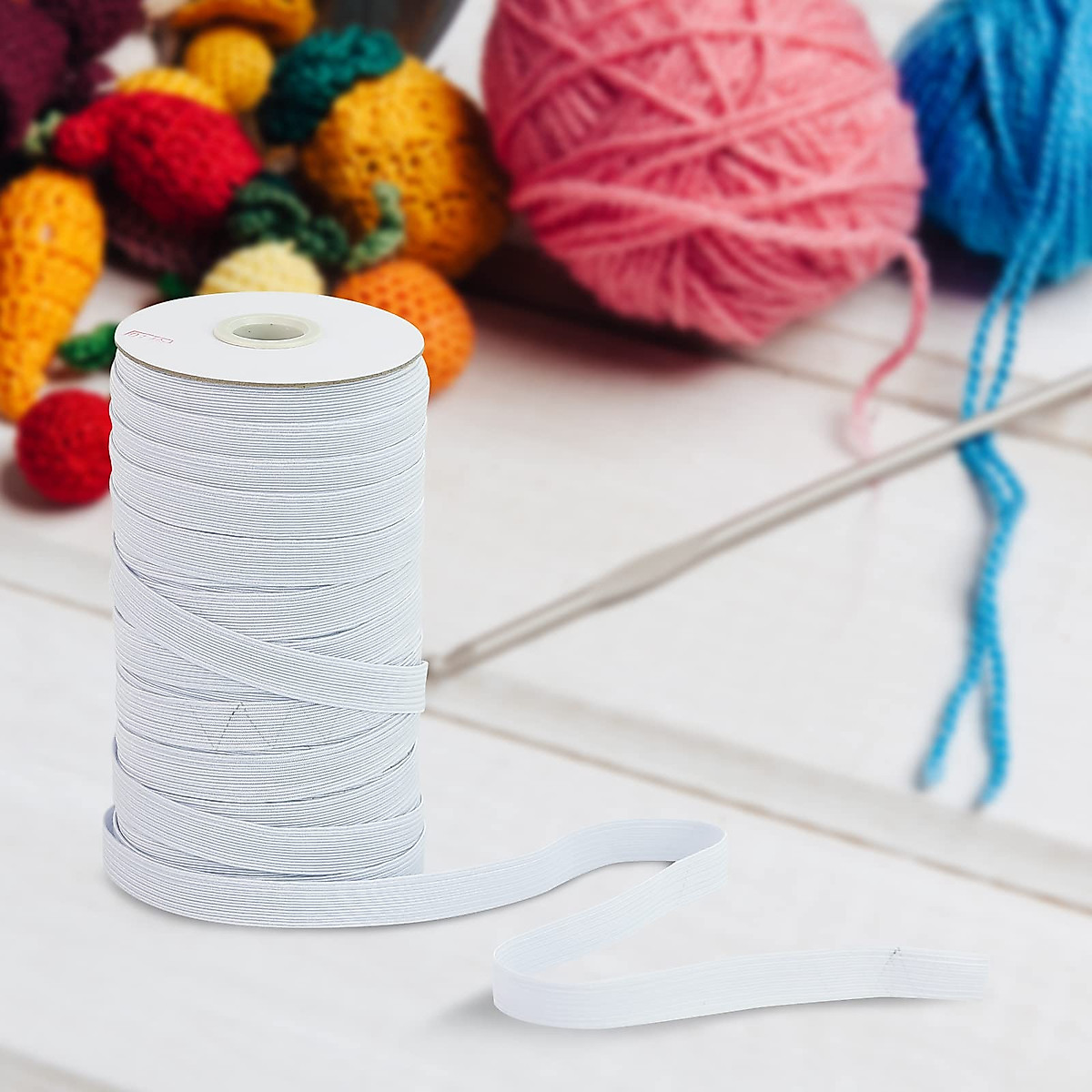 Flat Elastic Band for Sewing, 1/2 inch 50 Yards High Elasticity White Elastic Cord Elastic Rope Knit Elastic Spool for Sewing DIY Crafts(White,1/2 Inch * 50 Yard)
