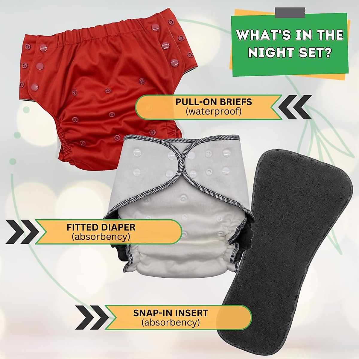 Special Needs Big Kids' Protective Briefs: Nighttime Cloth Diaper Set for Incontinence & Bedwetting, Age 6-16 Years (Olive Green, Junior 2)