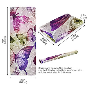 OTVEE Flying Butterflies Yoga Mat for Women Non Slip Ultra Thin 1 MM Travel Yoga Mat with Carrying Bag Suede Fitness Exercise Mat for Yoga Pilates Workout Routines Camping