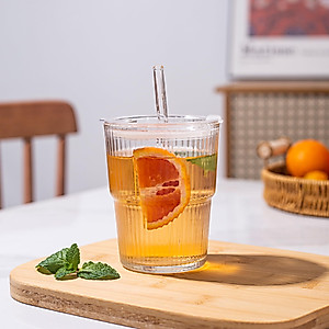 QWEZXO 13OZ/400ML Ice Coffee Glass Tumbler, Thick Wall Water Glass Cup Mug Tea with Straw and Lid Sealed Carry On （Clear）