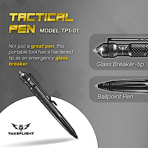 TF TAKEFLIGHT Tactical Pen Multitool, Diamond Thread Grip, Strong Rugged Aircraft Grade Aluminum EDC Survival Gear, Pocket Military Style Writing Glass Breaker for Men, Ideal Gift for Dad, Black…