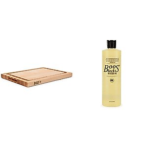 John Boos Block CB1054-1M2015150 Maple Wood Edge Grain Reversible Cutting Board with Juice Groove, 20 Inches x 15 Inches x 1.5 Inches and John Boos MYSB Mystery Butcher Block Oil