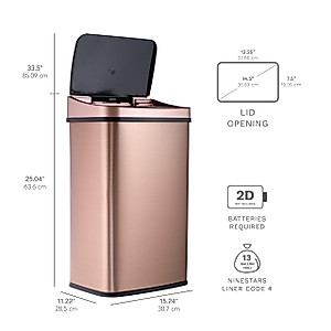 13 Gallons Automatic Touchless Kitchen Trash Can with Lid, Motion Sensor Trash Can for Kitchen, Home, Office, 50 Liter Large Stainless Steel Garbage Bin (13 Gal #28) (Gold)