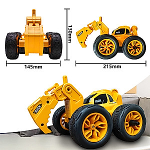STEMTRON Stunt Car 2.4Ghz 4WD Remote Control Car Double Sided 360°Rotating RC Excavator with Lights Construction Vehicle Truck Outdoor Indoor Toys Gifts for Boys Girls