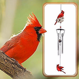 Lola Bella Gifts and Spoontiques Cardinal Wind Chime and Red Feathered Soul Poem Card Red Box Sympathy Grief Memorial Gift
