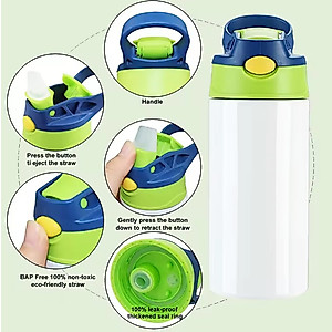 Icesip 50 PACK 12oz Kids Sublimation Tumbler Bulk,Sublimation Kids Water Bottle with One-click Pop-up Straw Lid and Handle, Spill Proof lid,for Water,Drinks