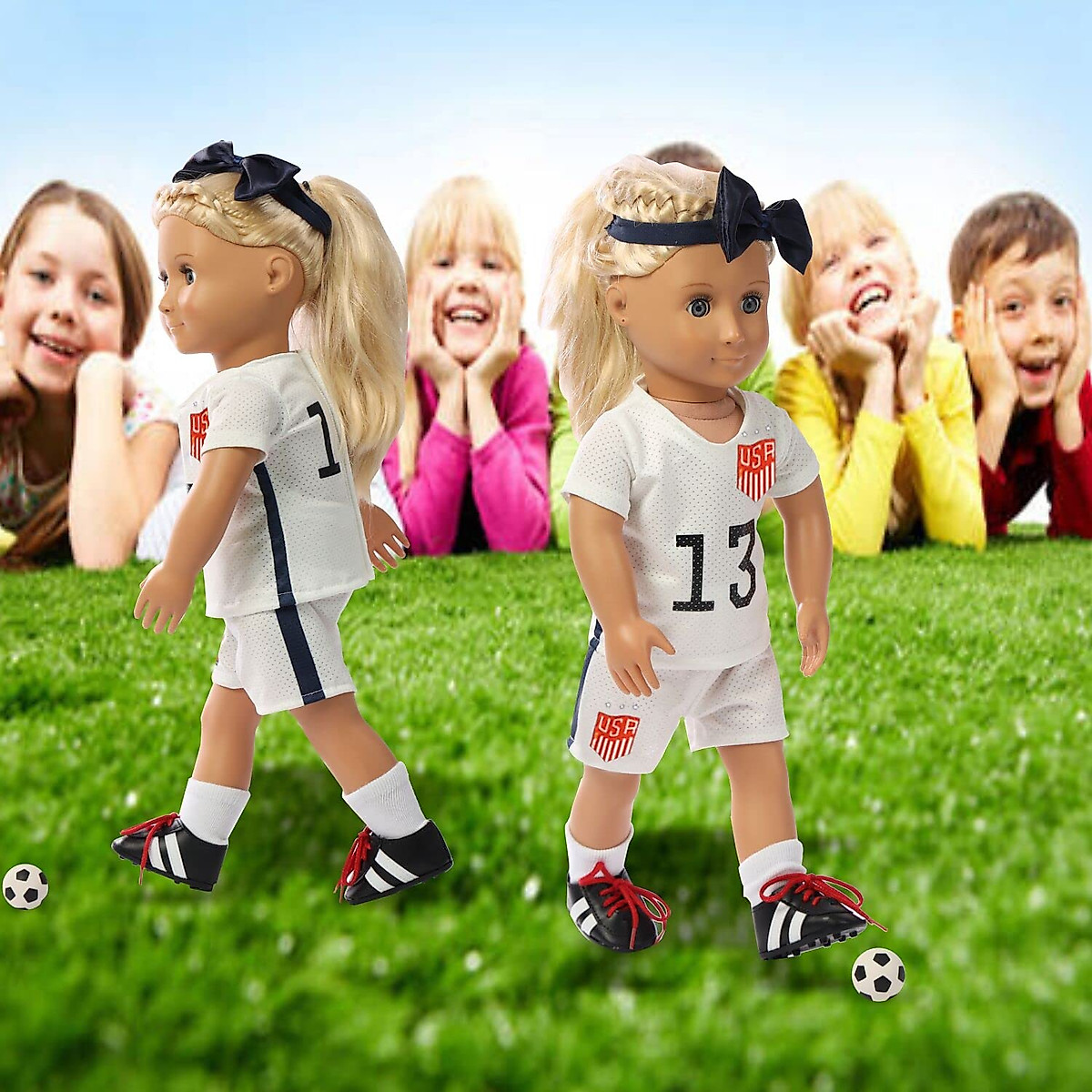 American Doll Soccer clothes-18 inch Dolls Clothes accessories-18” Doll Clothes, Headbands, Socks, Shoes, Football, etc-Children's Day, Christmas, for Aged 2-12