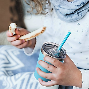 4 Set Toddler Cups with Straws and Lids Stainless Steel Kids Cups Insulated Kids Cups Spill Proof Double Wall Vacuum Kid Tumbler Cups for Boys Girls Sippy Drinking 8 oz (Blue, Gray, Sky Blue, Green)