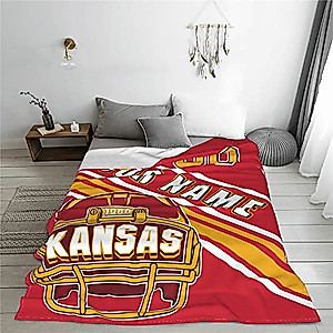 Yieking Custom Gifts for Men Football City Blanket for Bed Add Name and Number Throw Blankets, 40" x 50", 50" x 60", 60" x 80"
